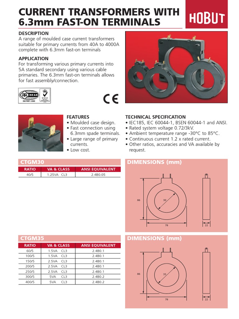 Current Transformers With 6.3Mm Fast-On Terminals: Description | PDF ...