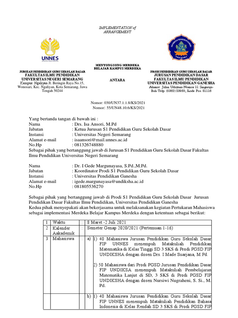 IMPLEMENTATION of ARRANGEMENT PGSD UNNES-PGSD UNDIKSHA | PDF