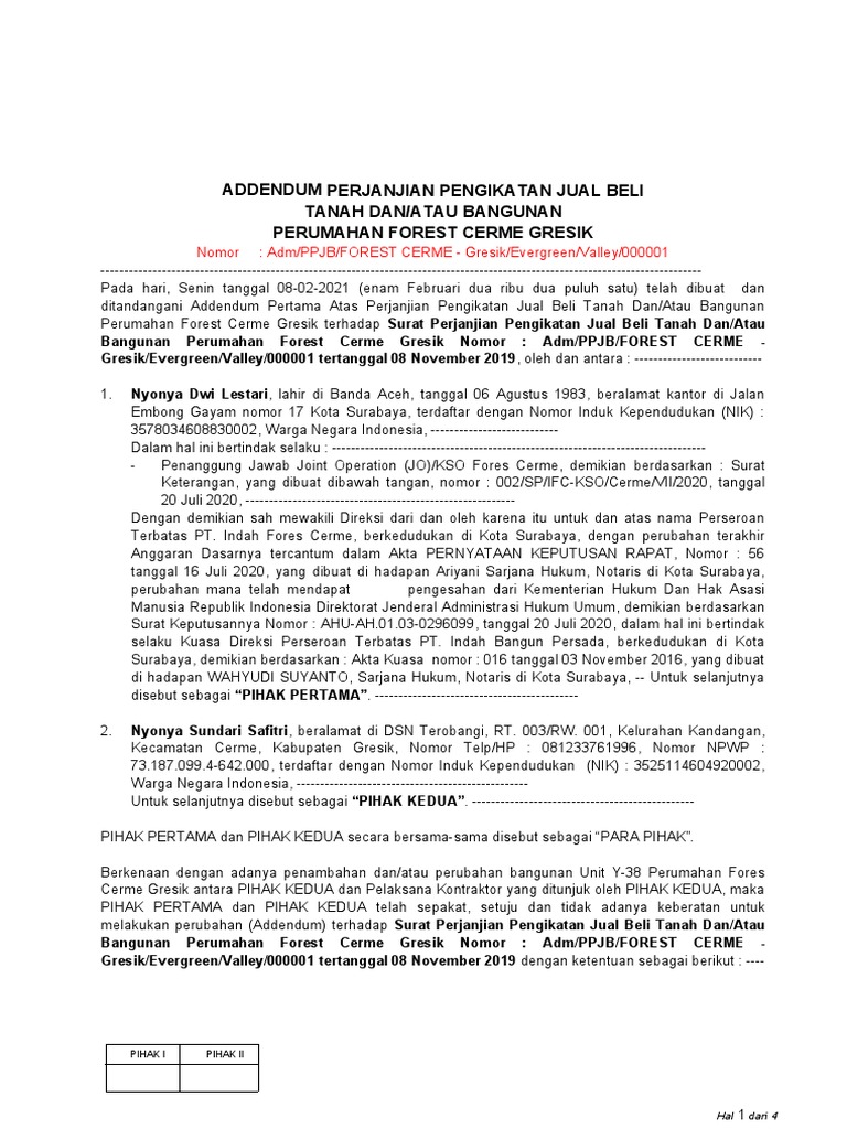 Addendum PPJB - y 38 An. Sundari Safitri 10 Feb 21 Revisi Dwi | PDF