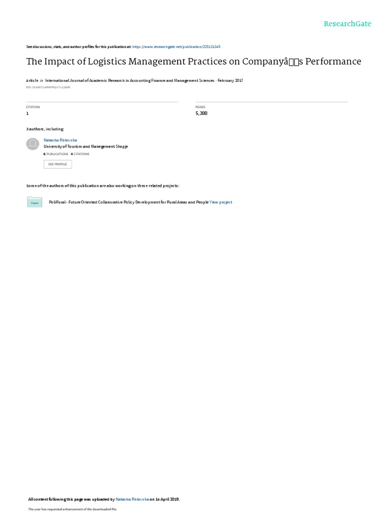 Journal 3 - The Impact of Logistics Management Practices | PDF ...