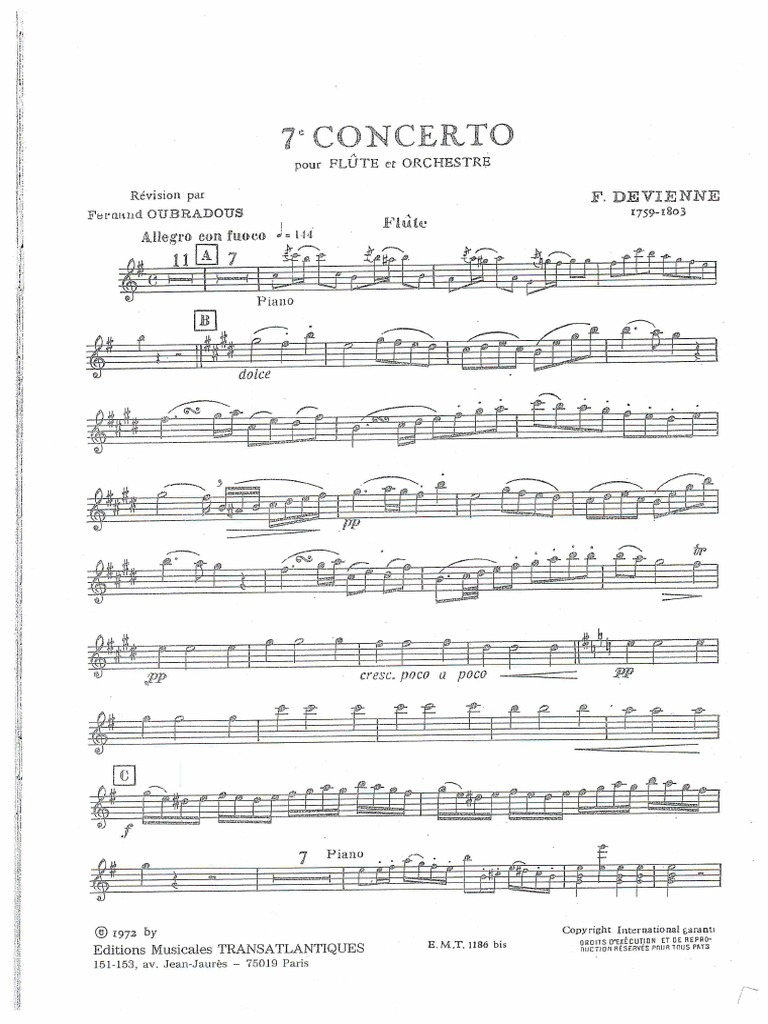 Devienne - Flute Concerto No.7 - Flute | PDF