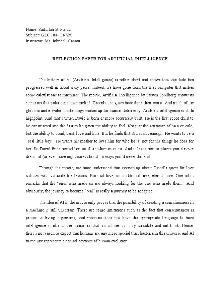 Panda, Saifullah - Artificial Intelligence Reflection Paper | PDF