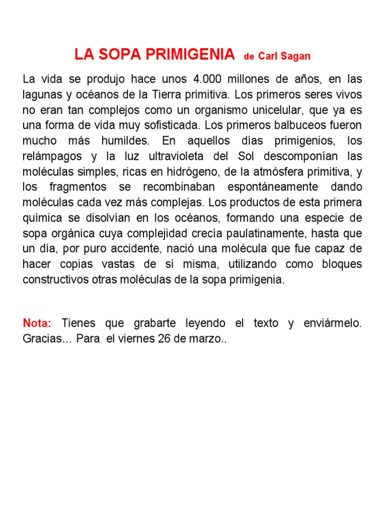 Texto La Sopa Primigenia de Calr Sagan | PDF | Ciencia y matemáticas