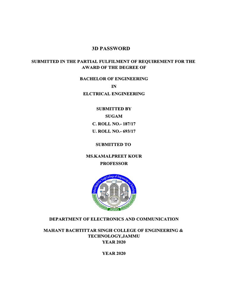 3d Password Seminar Report | PDF | Biometrics | Password