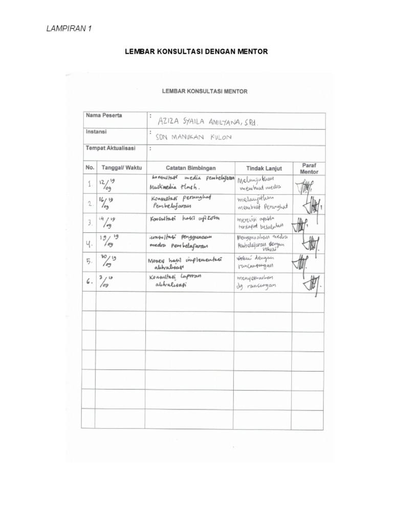 Lembar Konsultasi Dengan Mentor | PDF