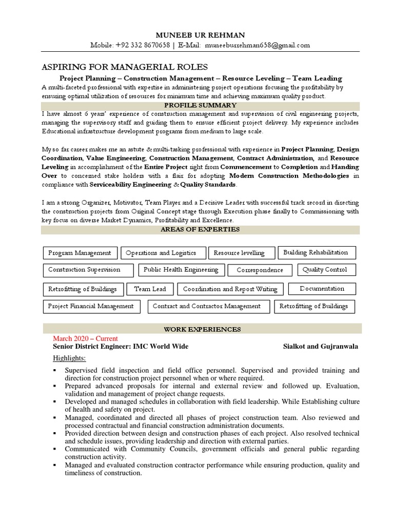 Aspiring For Managerial Roles: Muneeb Ur Rehman | PDF | Specification (Technical Standard ...