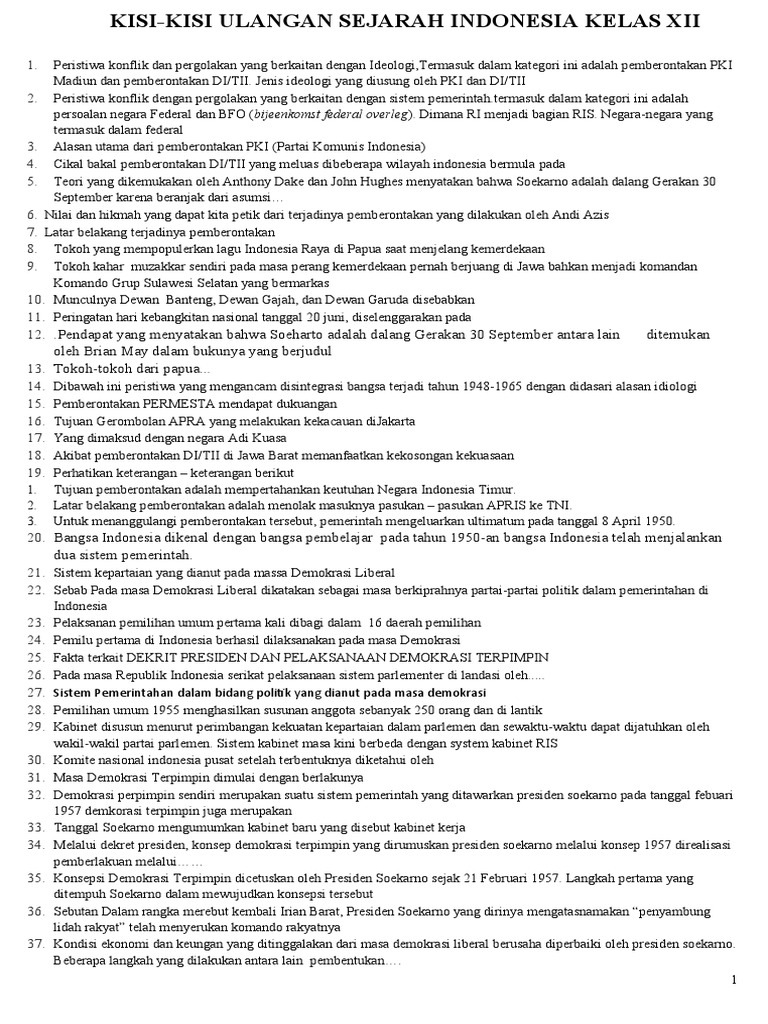 Kisi-Kisi Sejarah Indonesia 2019 | PDF