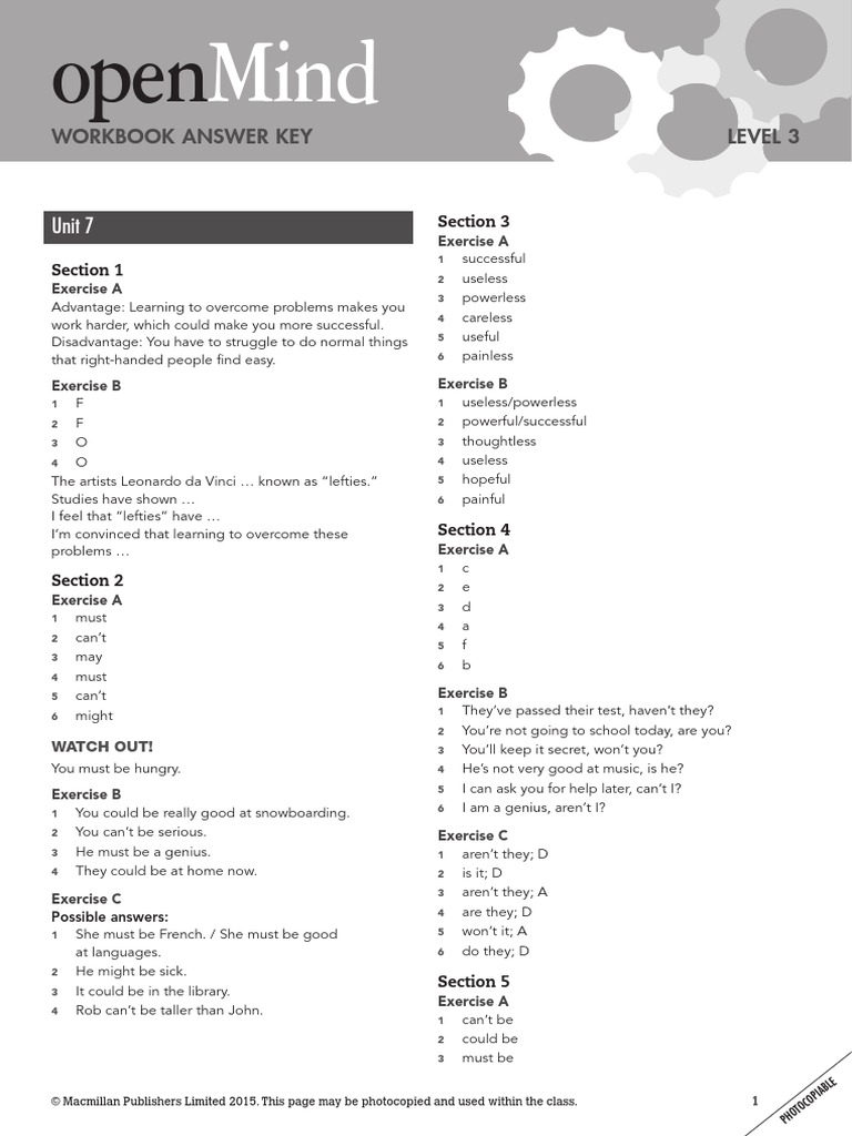 Openmind 3 Unit 7 Workbook Answer Key | PDF