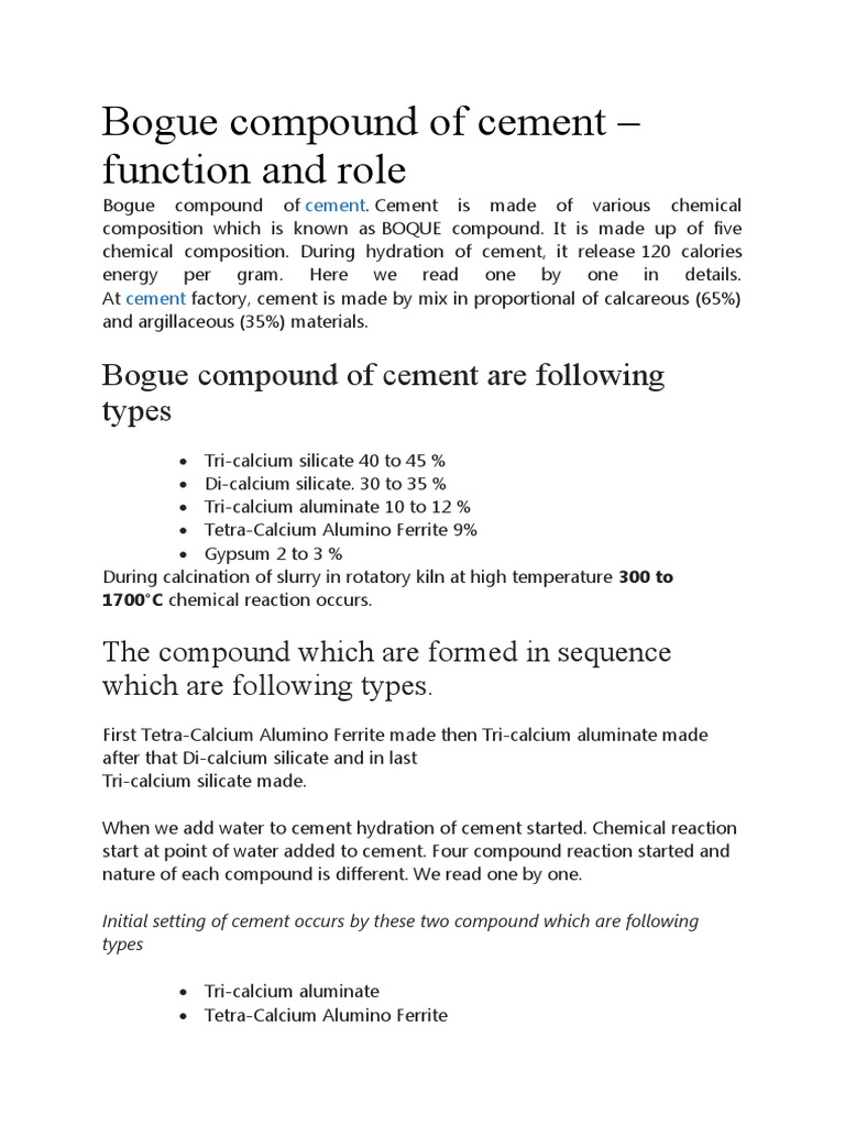 Bogue Compounds in Cement Explained | PDF | Cement | Materials
