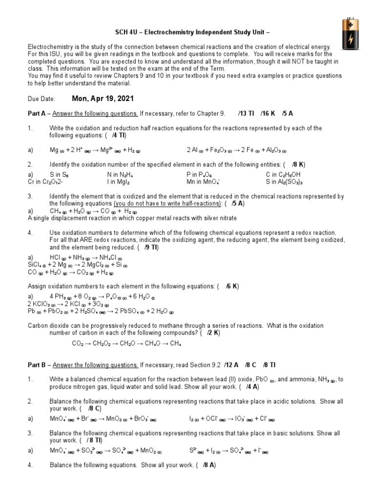 SCH4U Summative | PDF | Redox | Corrosion