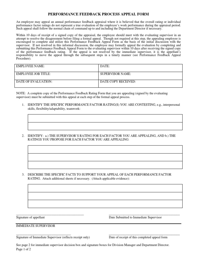 Performance Feedback Appeal Form | PDF | Performance Appraisal ...