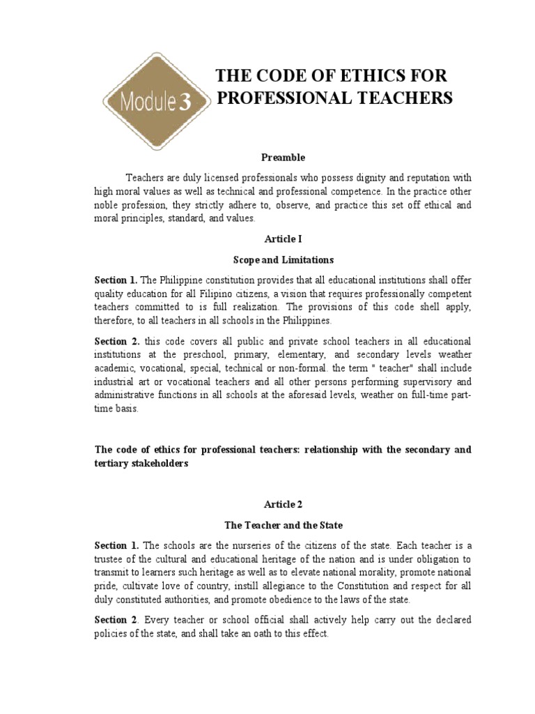The Code of Ethics | PDF | Dignity | Teachers