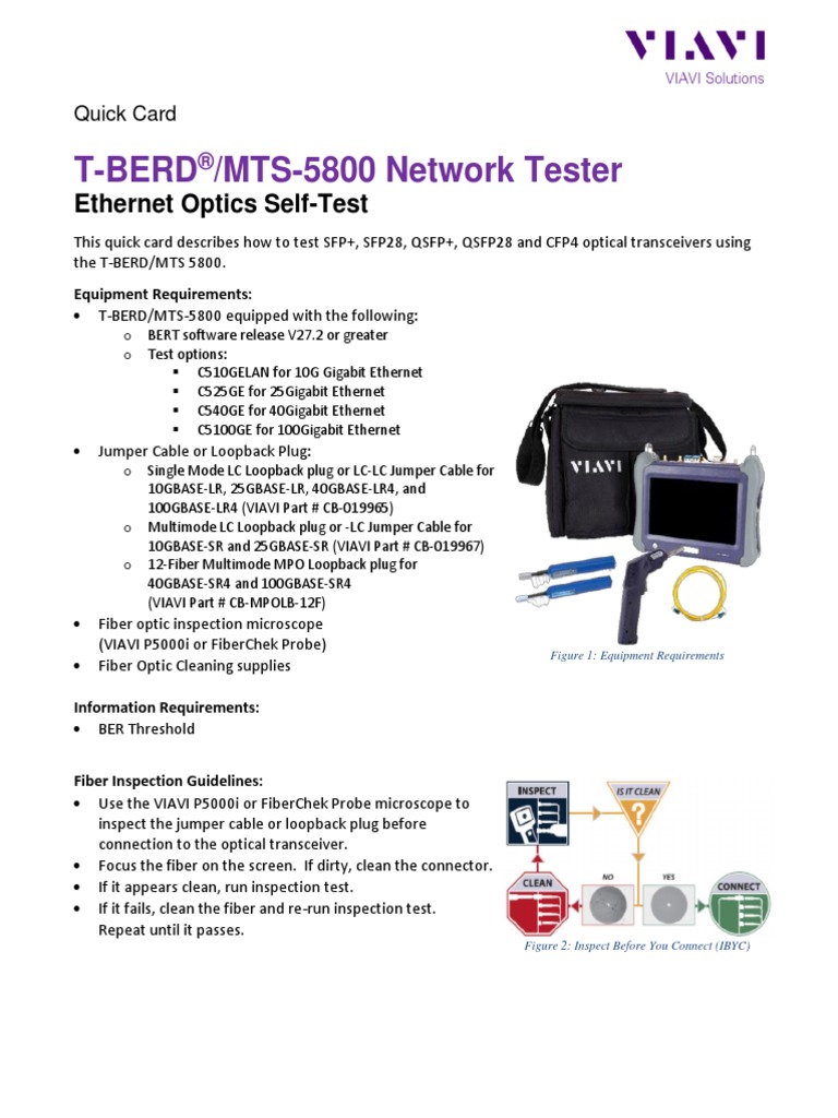 Quick Card T Berd Mts 5800 Ethernet Optics Self Test Quick References ...