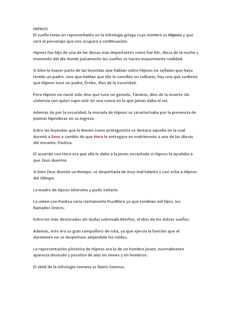 Hipnos: Dios del Sueño en Mitología Griega | PDF