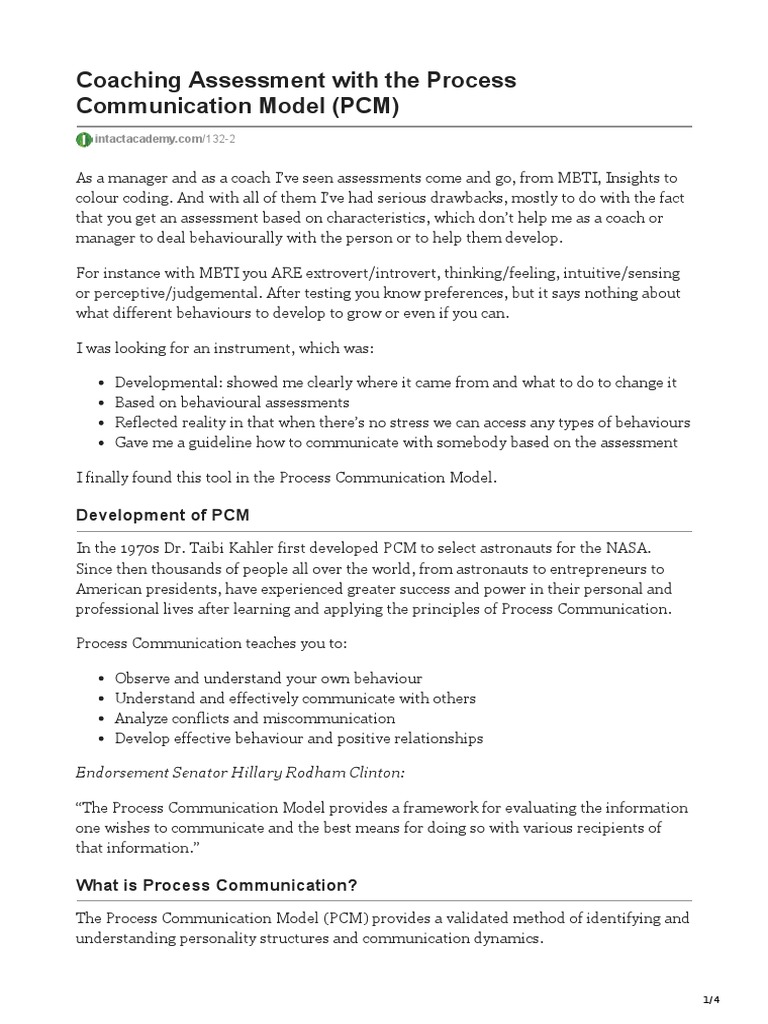 Coaching Assessment With The Process Communication Model PCM | PDF ...
