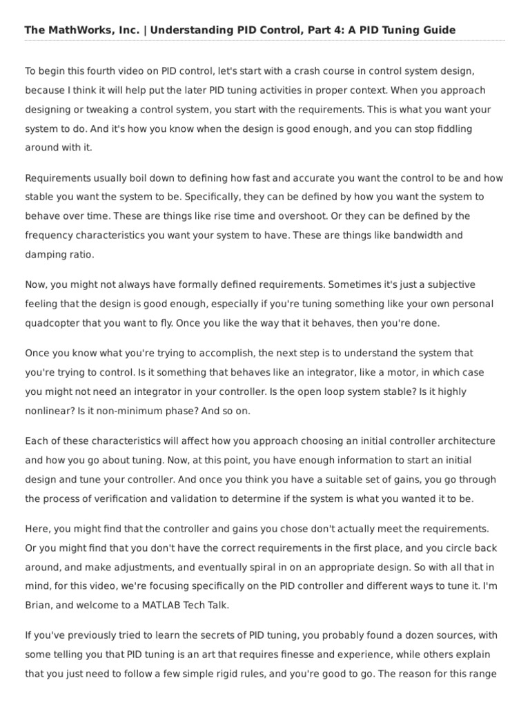 Understanding PID Control, Part 4 - A PID Tuning Guide | PDF | Control ...