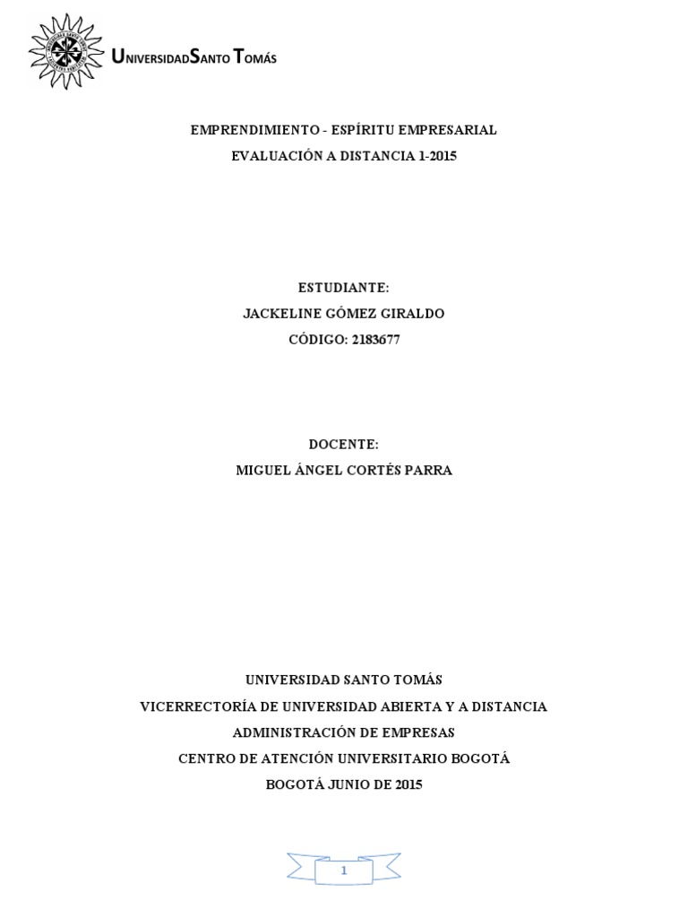 Evaluación Emprendimiento Distancia | PDF | Iniciativa empresarial ...