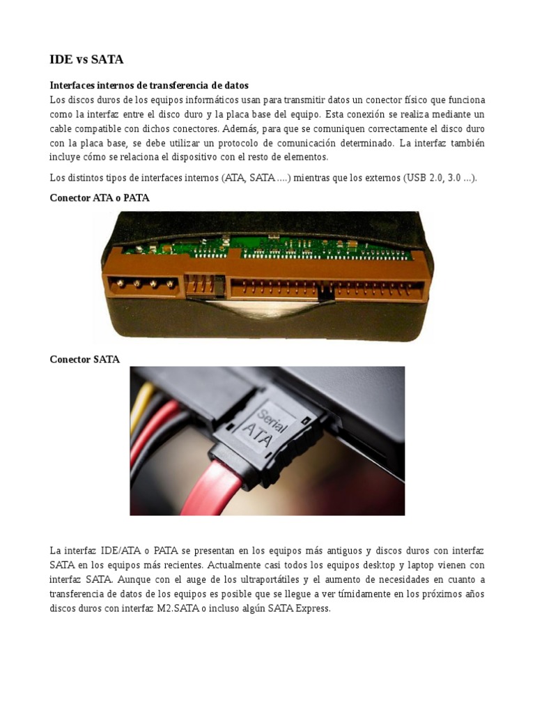 Comparativa de Interfaces IDE y SATA | PDF | USB | Disco duro