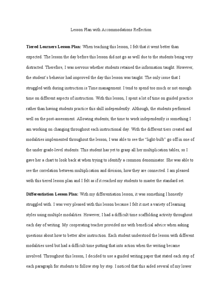 Lesson Plan With Accommodations Reflection | Download Free PDF | Lesson ...