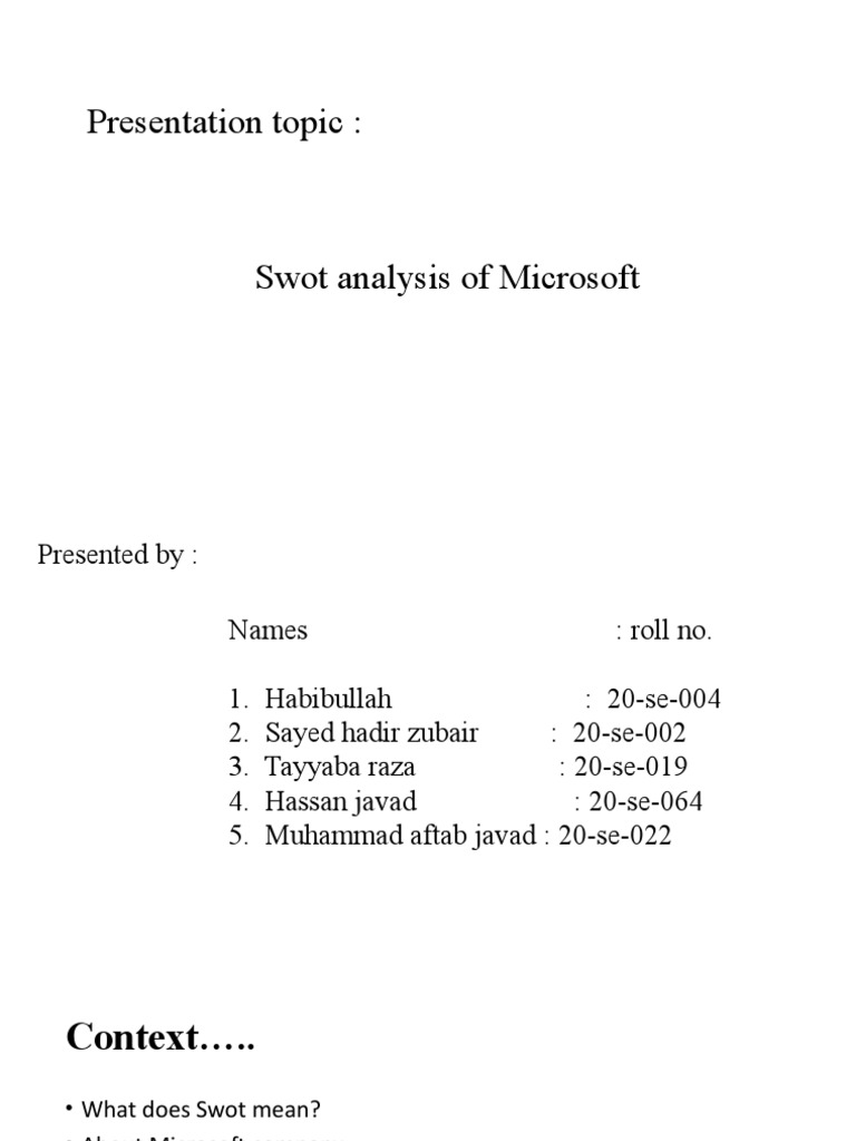 Microsoft SWOT Analysis Overview | PDF | Microsoft | Swot Analysis