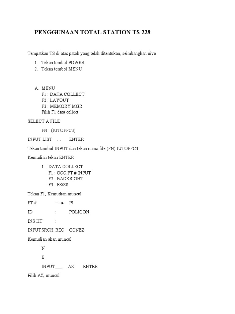 Penggunaan Total Station Ts 229 | PDF