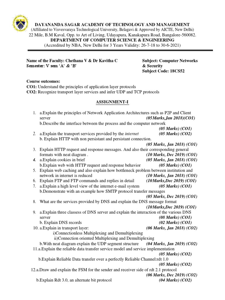 Networking and Security Assignment Questions on Application Layer ...