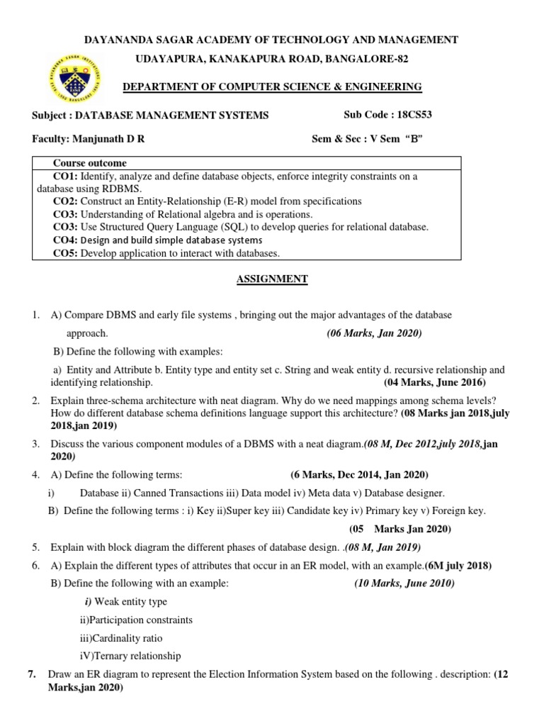 DBMS Assignment 2020 | PDF | Relational Database | Sql