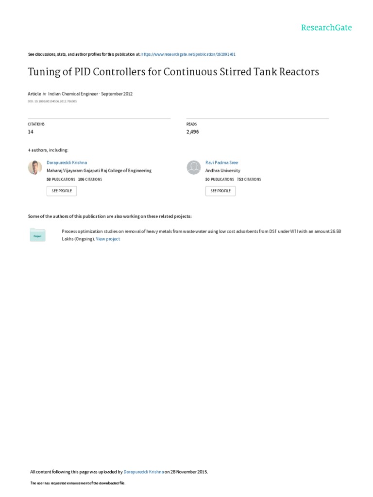 Tuning of PID Controllers For Continuous Stirred Tank Reactors | PDF ...