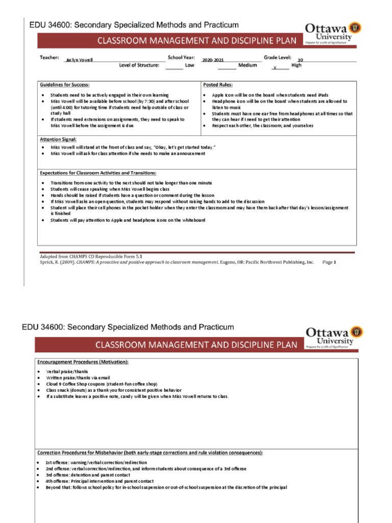 Classroom Management Plan | PDF | Classroom | Behavior Modification