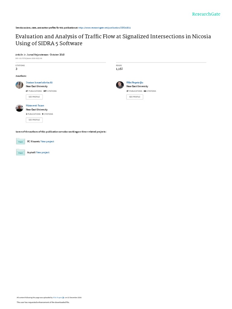 Evaluation and Analysis of Traffic Flow at Signalized Intersections in Nicosia Using of SIDRA 5 ...
