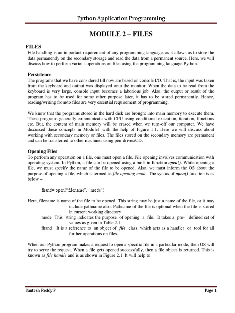 Module 2 - Files: Python Application Programming | PDF | Filename ...