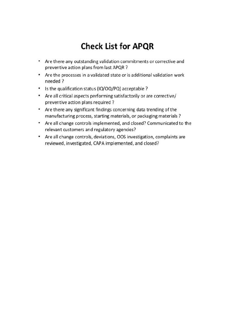 Check List For APQR | PDF