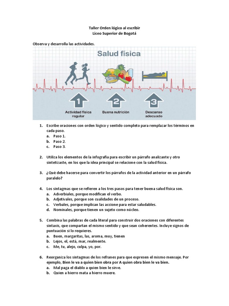 Taller Orden Lógico Al Escribir | PDF | Oración (Lingüística) | Asunto ...