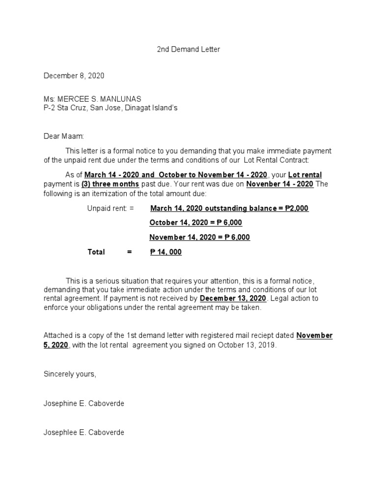 2nd Demand Letter Pdf