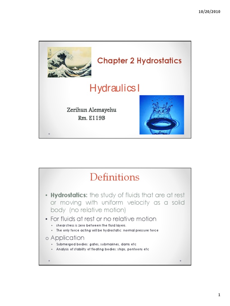 Hydraulics I: Chapter 2 Hydrostatics | PDF | Pressure Measurement | Transparent Materials