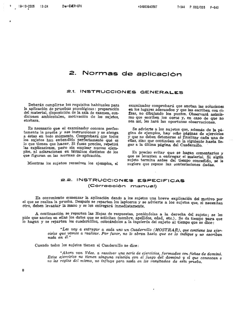 TEST D70 - Instrucciones Aplicación y Corrección | PDF
