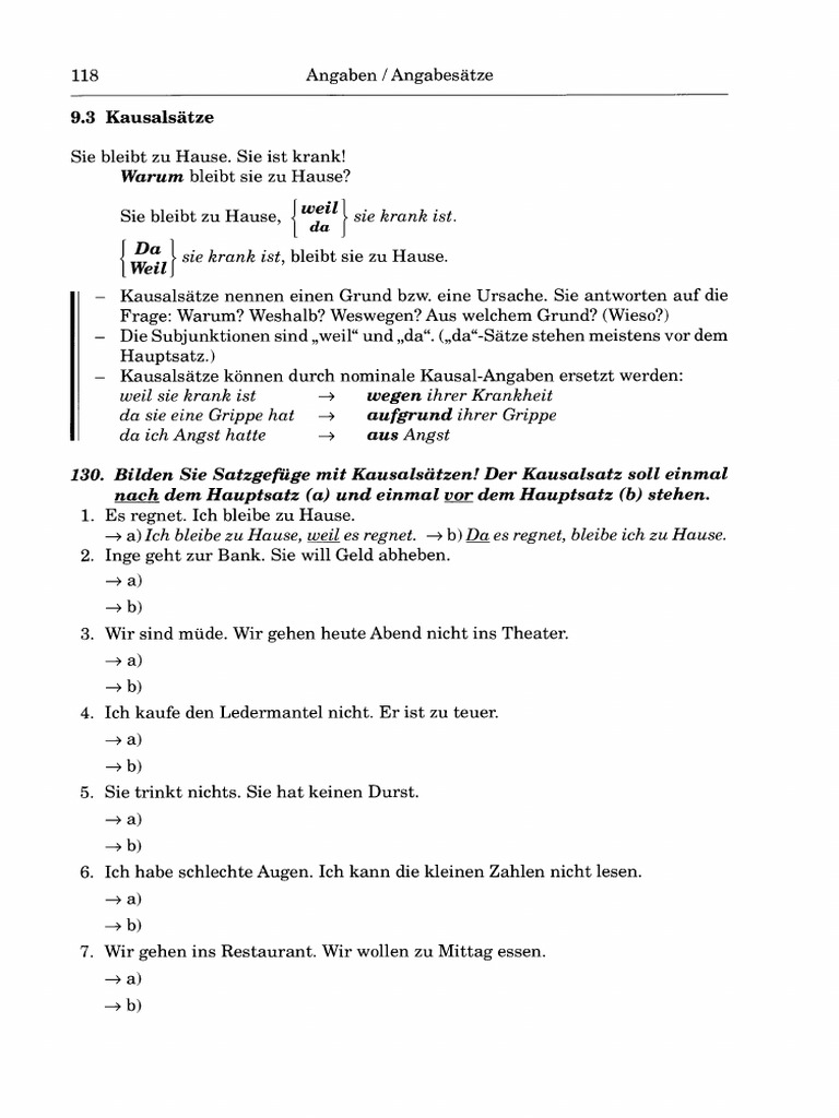 Weil Sätze - Übungsgrammatik | PDF