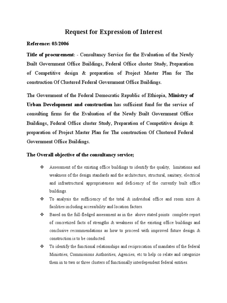Request For Expression of Interest: Reference: 03/2006 Title of Procurement | PDF | Evaluation ...