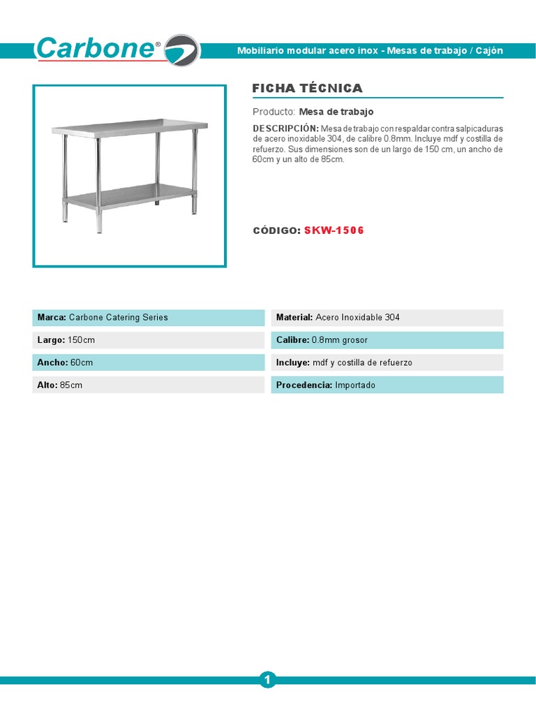 Ficha-Tecnica Mesa de Acero Inoxidable | PDF