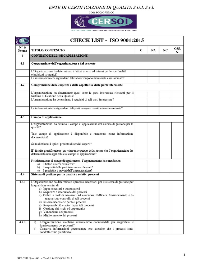 Check List Iso 9001 - 2015 | PDF