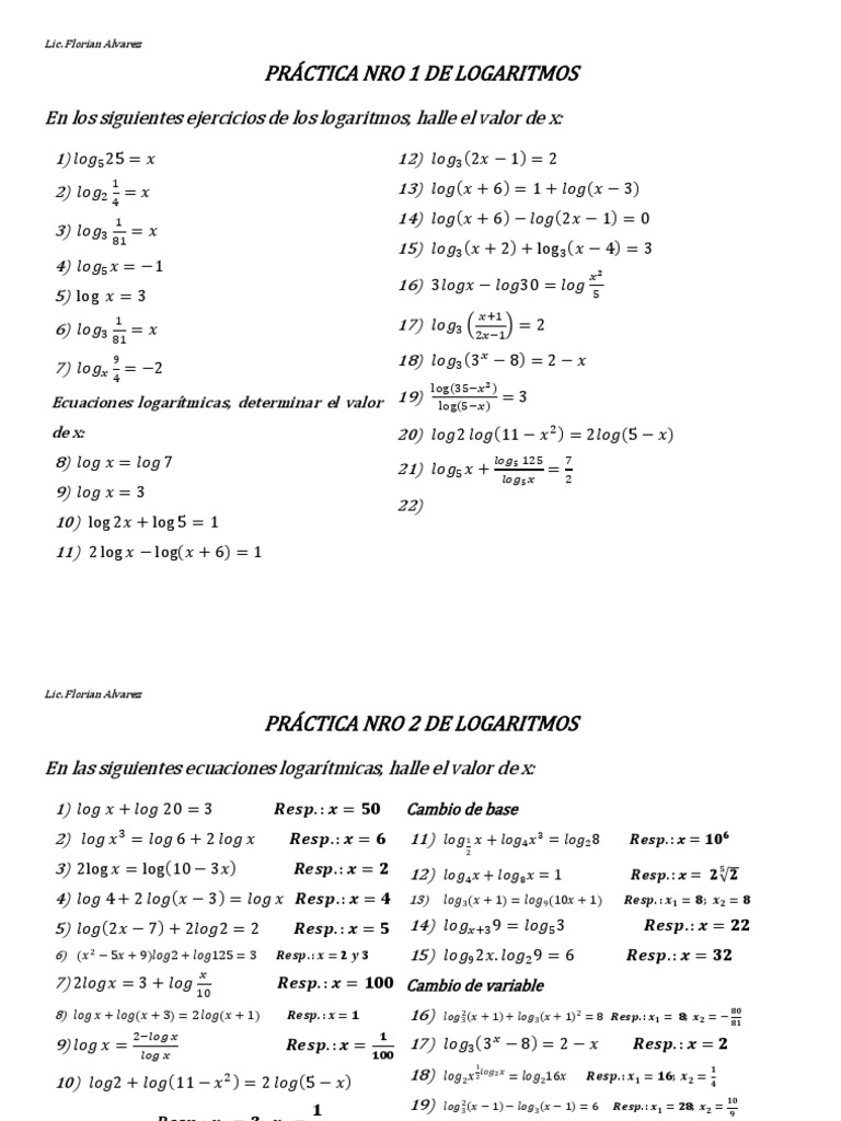 Pràctica Nro 1 de Logaritmos | PDF