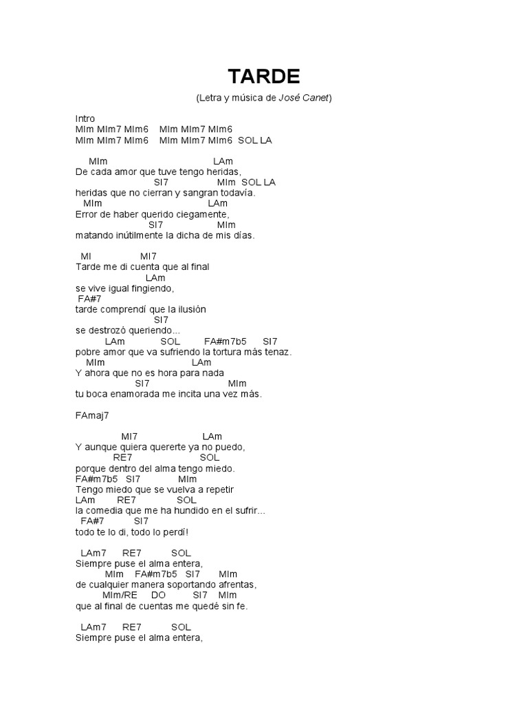 Letra y Acordes de Tarde | PDF