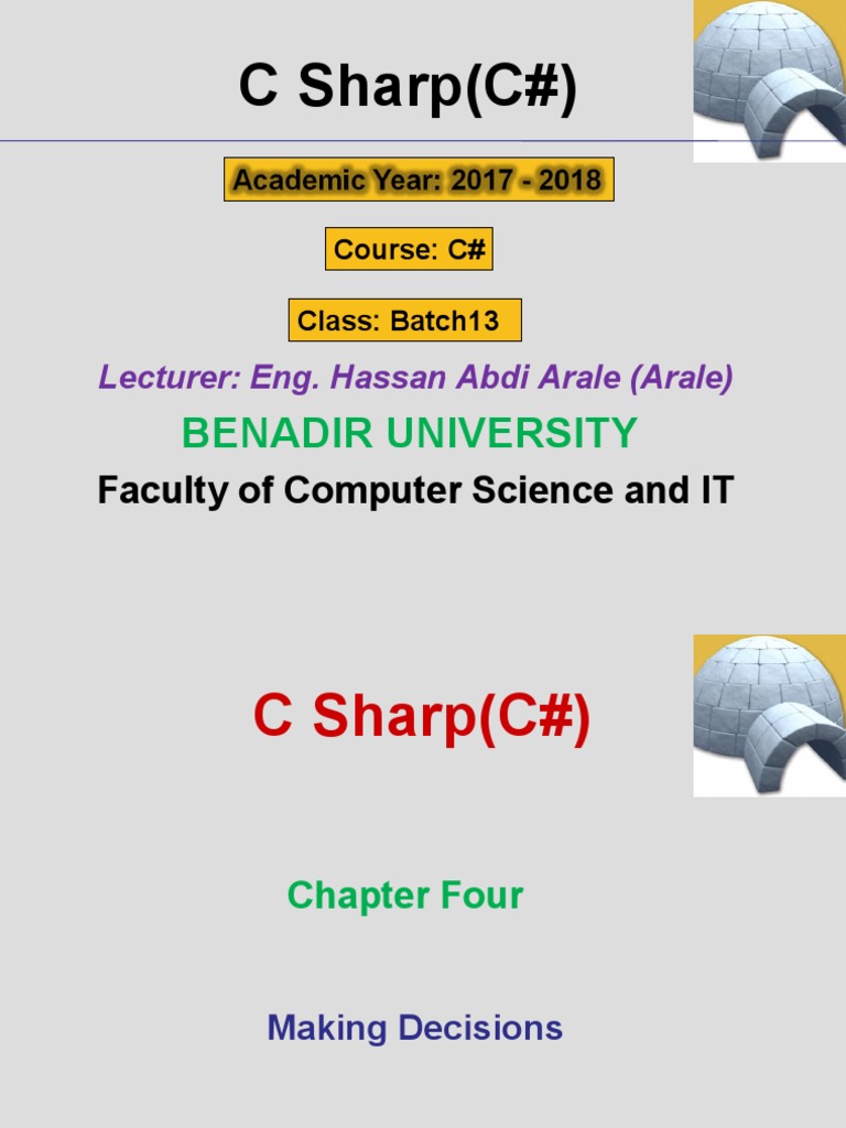 C Sharp (C#) : Benadir University | PDF | Boolean Data Type | C Sharp ...