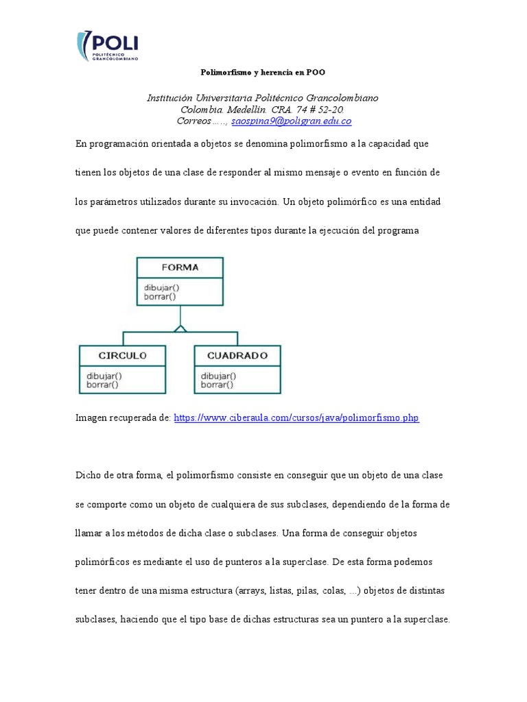 Polimorfismo en POO | PDF | Objeto (informática) | Herencia ...