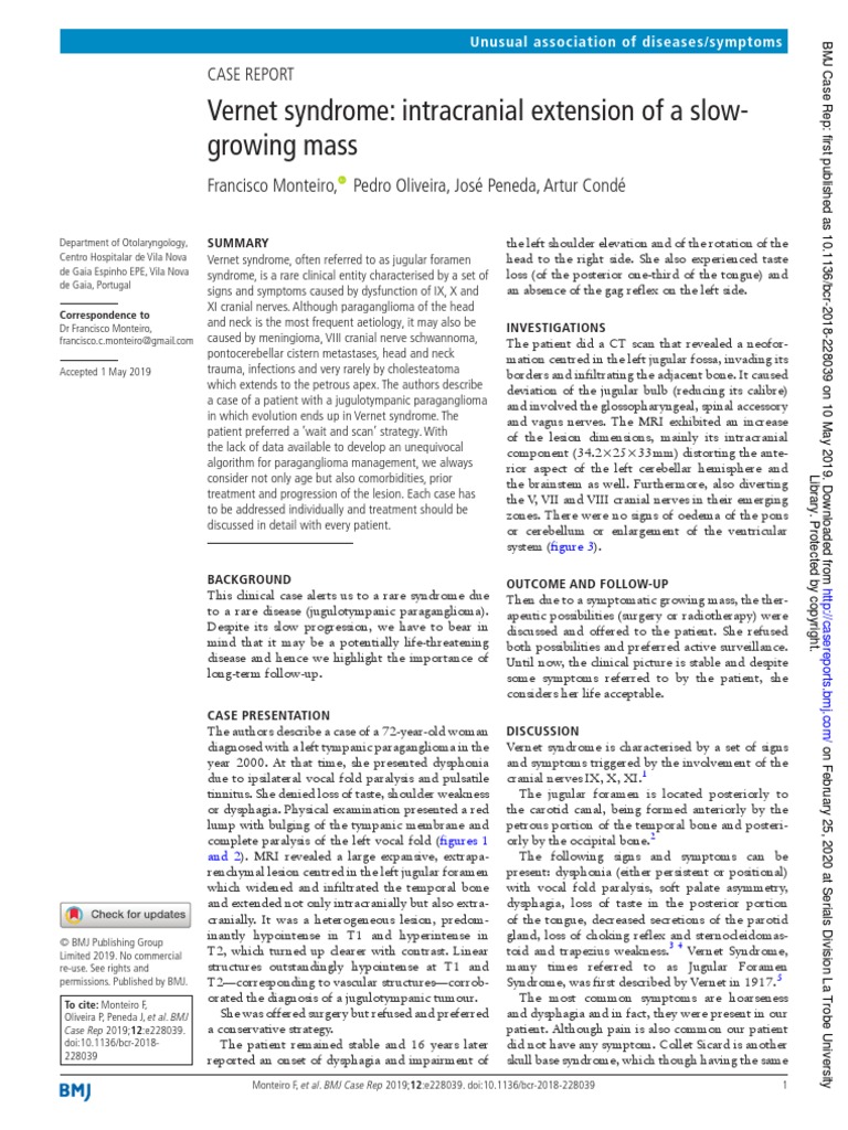 2019 Vernet Syndrome. Intracranial Extension of A Slowgrowing Mass ...