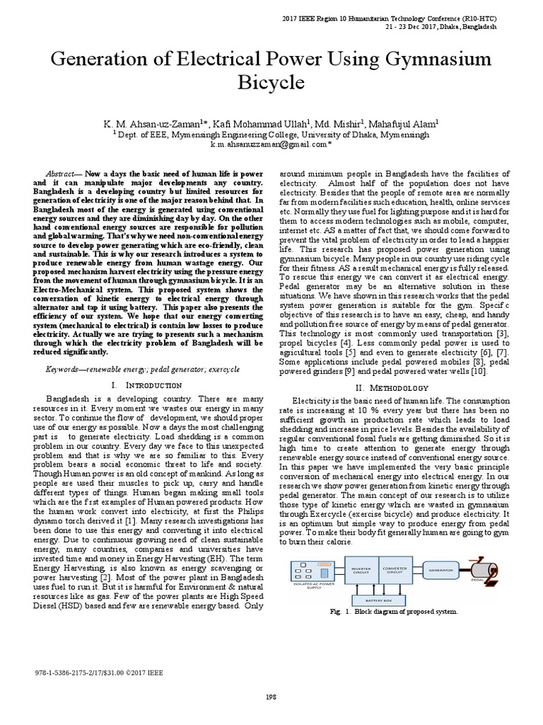 Generation of Electrical Power Using Gymnasium Bicycle | PDF | Power ...