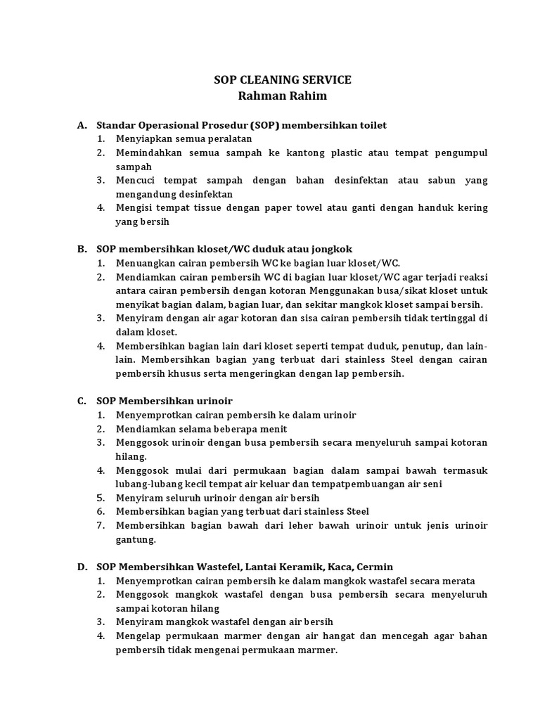 Sop Cleaning Service | PDF