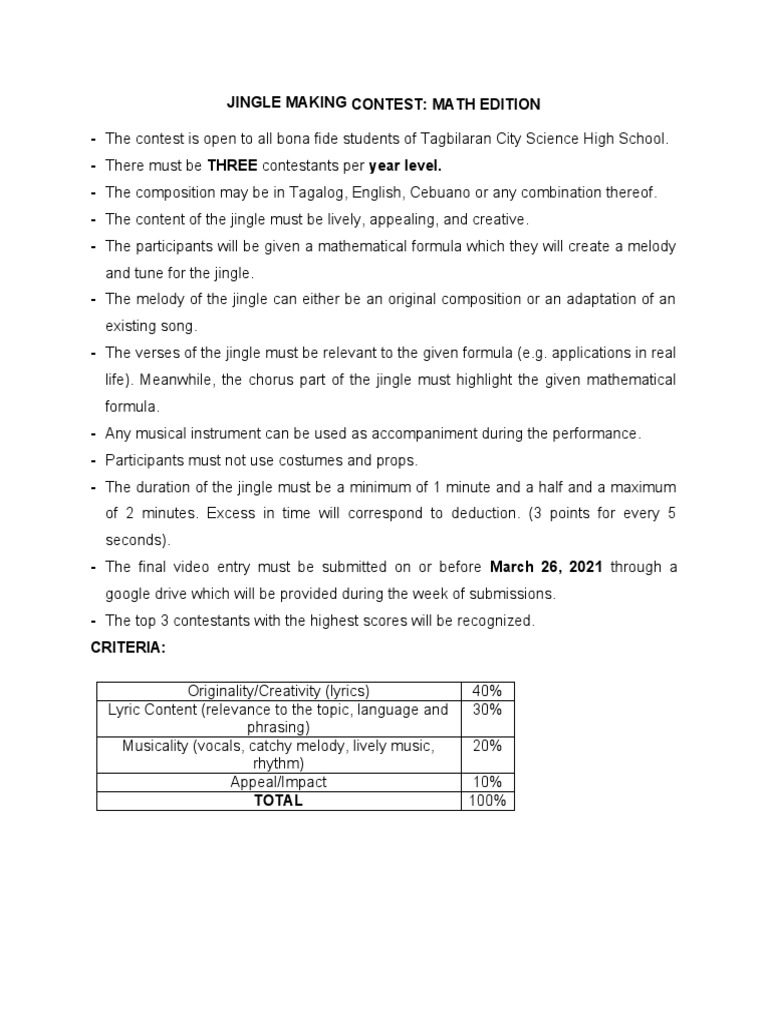 Jingle Making Contest Math | PDF