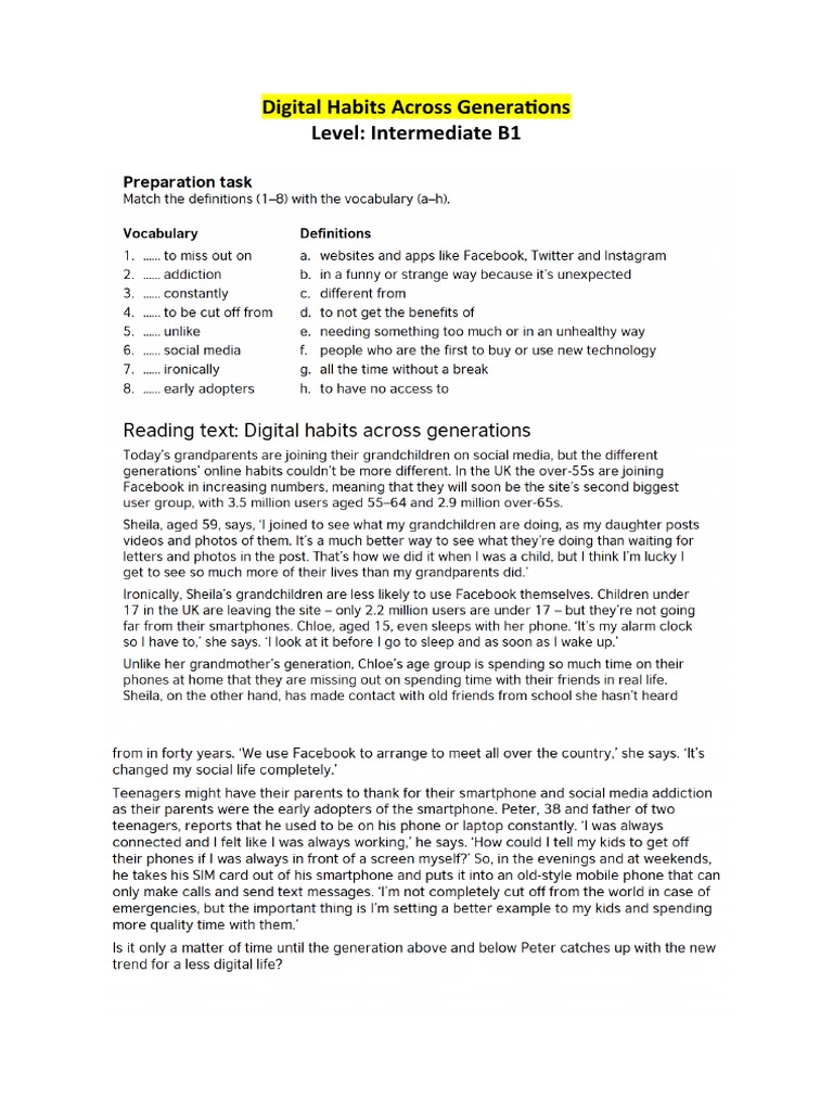 Digital Habits Across Generations B1 | PDF