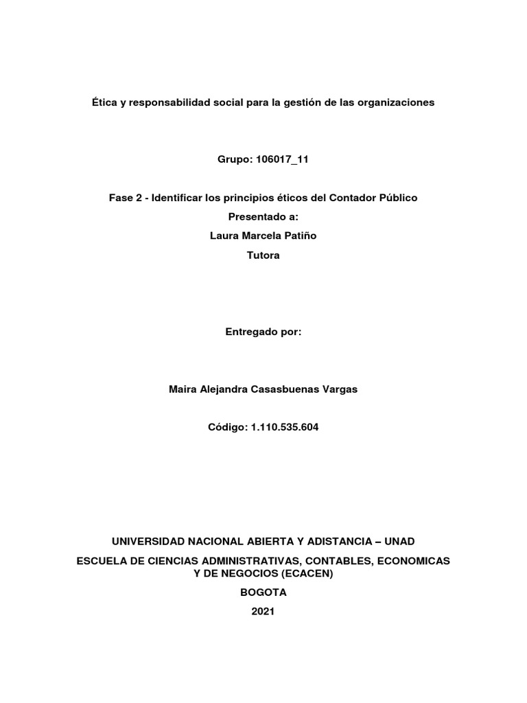 Fase2 Identificar Los Principios éticos Del Contador Público Pdf